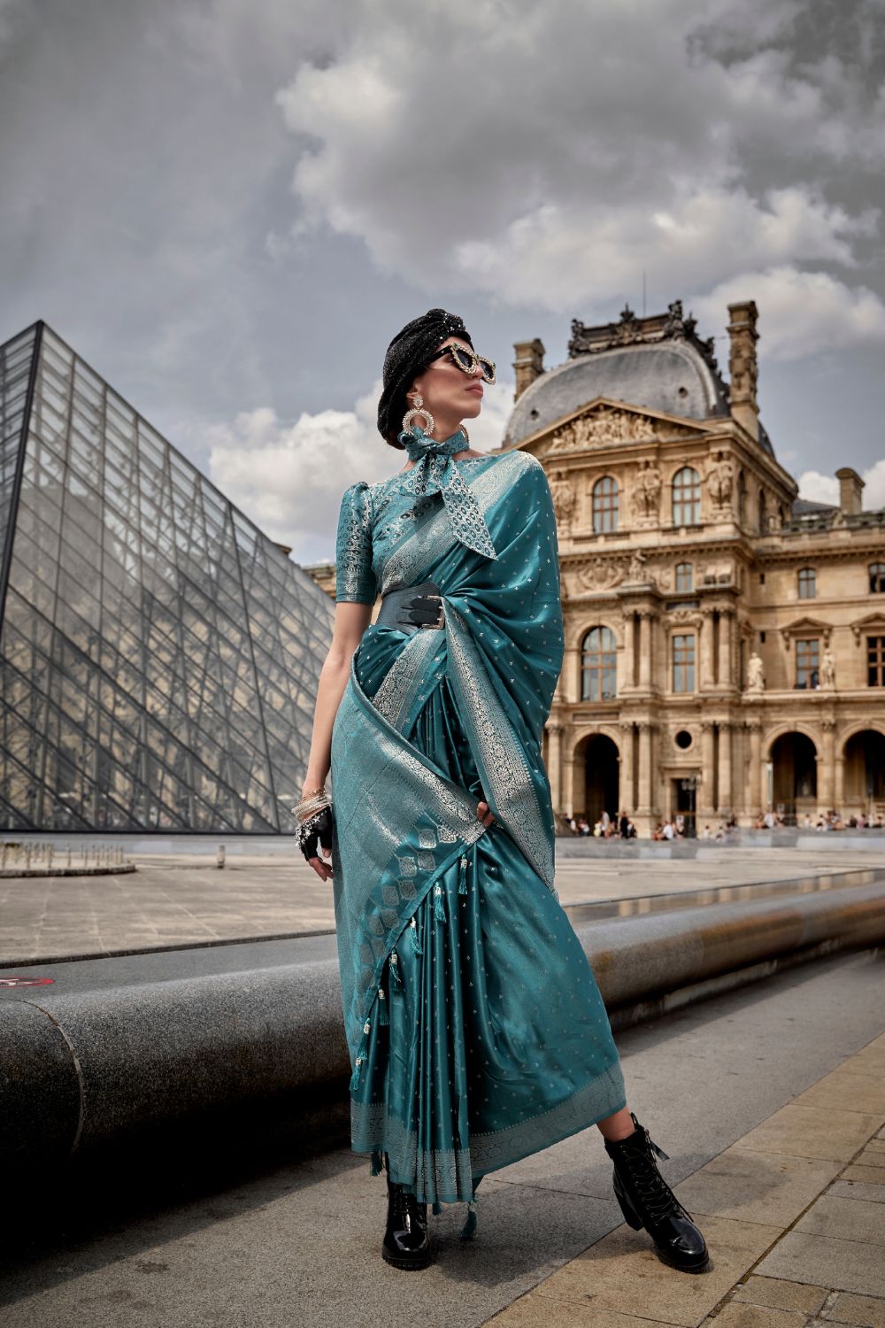 Blue Dianne Pure Satin Nylon Handloom Weaving Silk Saree – Kumari Sarees