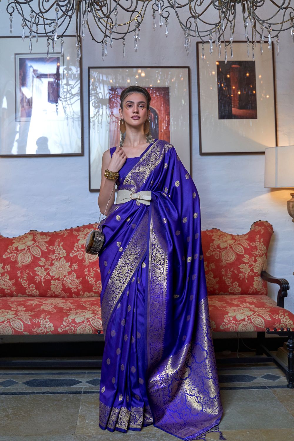 Dark Blue Moss Weave Handloom Weaving Silk Saree – Kumari Sarees