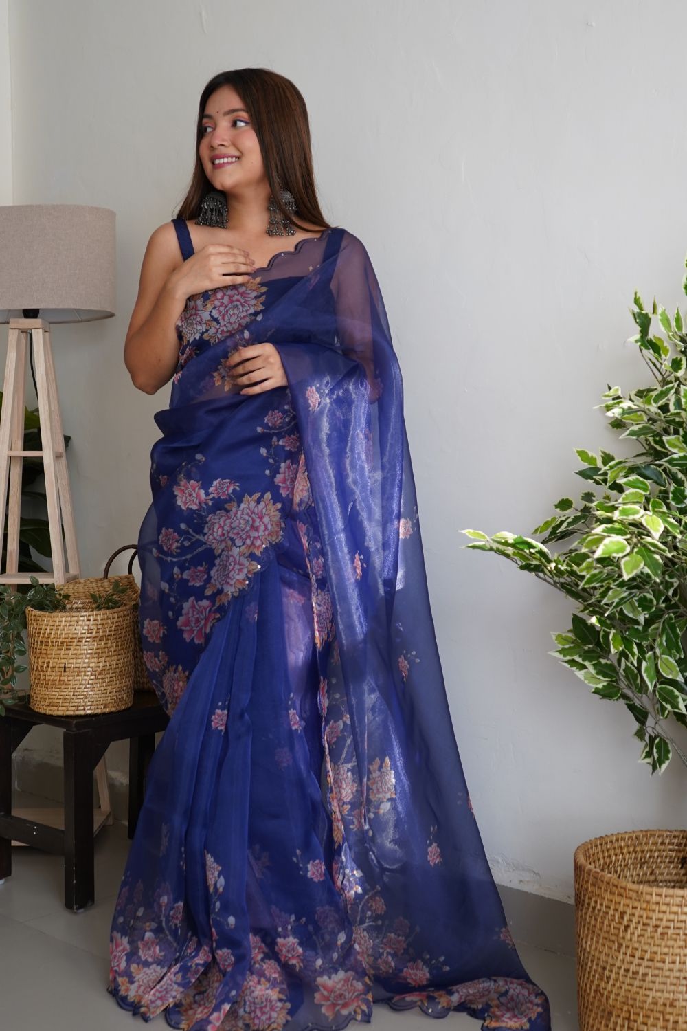 Dark Blue Organza Silk Saree – Kumari Sarees