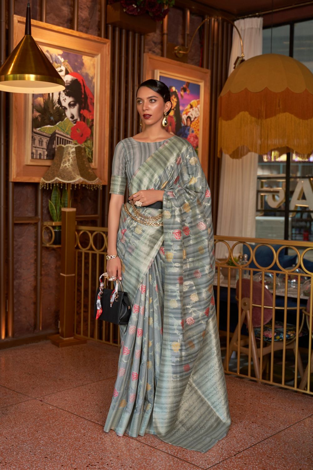 Grey Multi - Linen Handloom Weaving Saree – Kumari Sarees