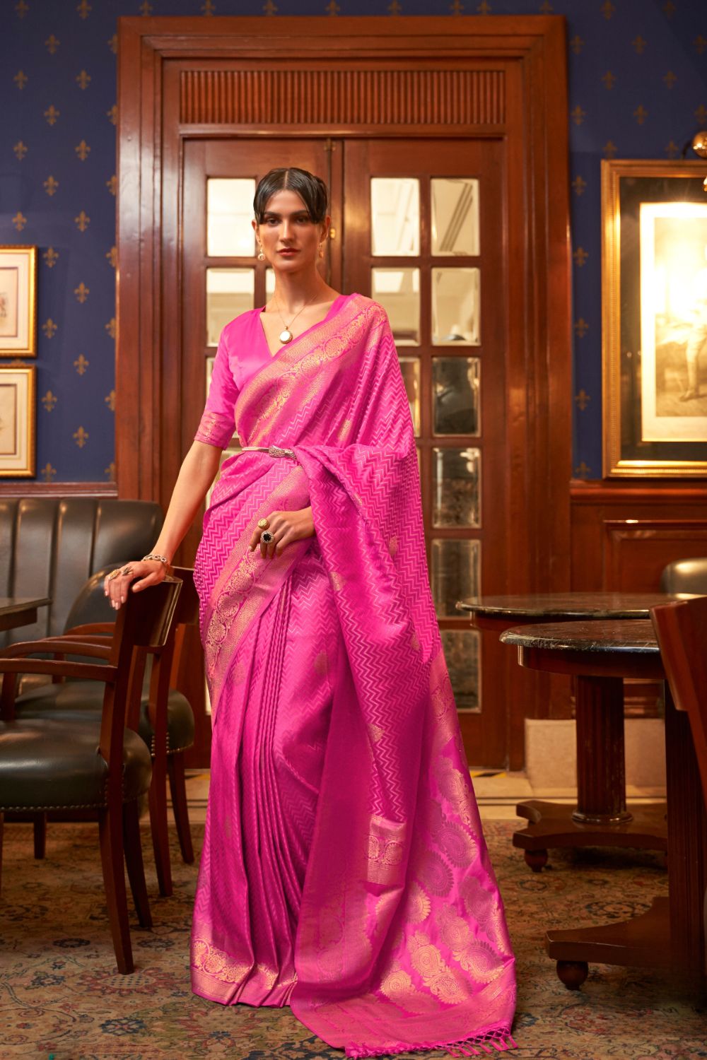Onion Pink Pure Satin Weaving Silk Saree – Kumari Sarees
