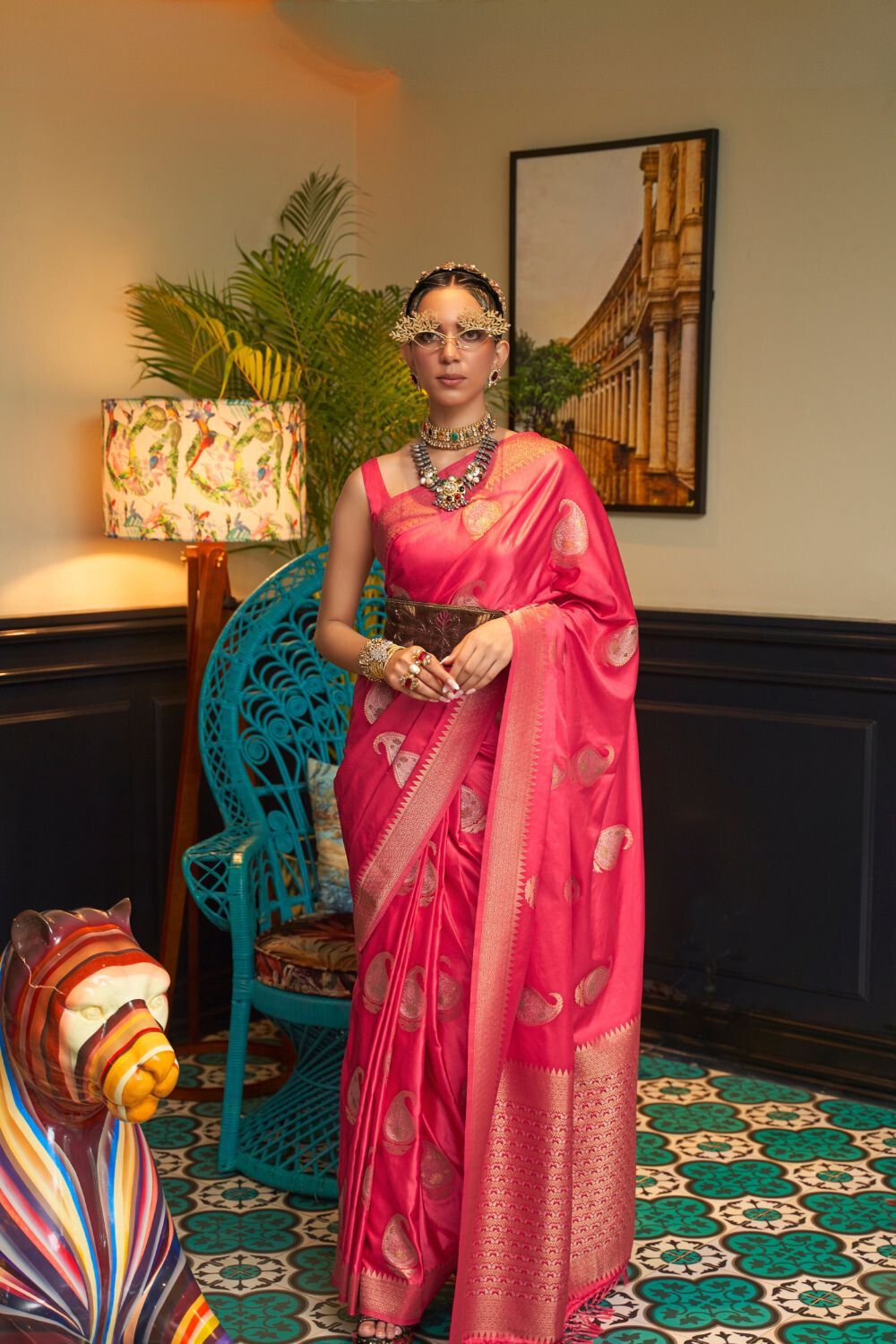 Pink Nylon Pure Satin Weaving Silk Saree – Kumari Sarees